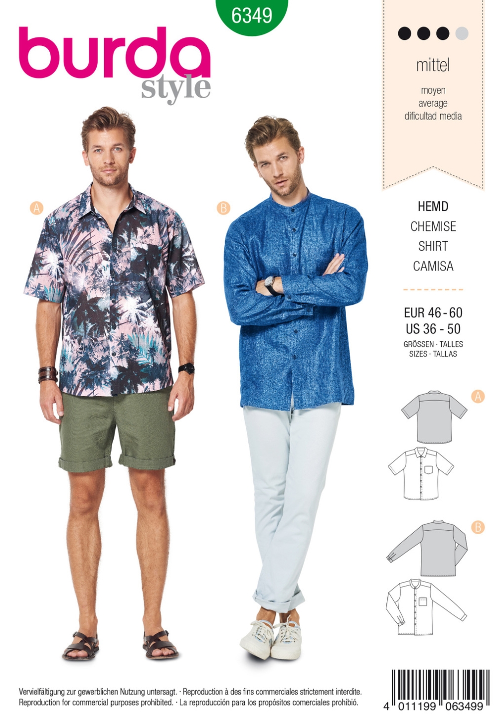 6349 Hemd, Schnittmuster von Burda | Herren | Schnittmuster ...
